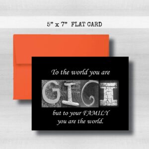 GIGI Card, 5" x 7" FLAT CARD Mother's Day Cards, To the world you are GIGI but to your family you are the world, Godmother