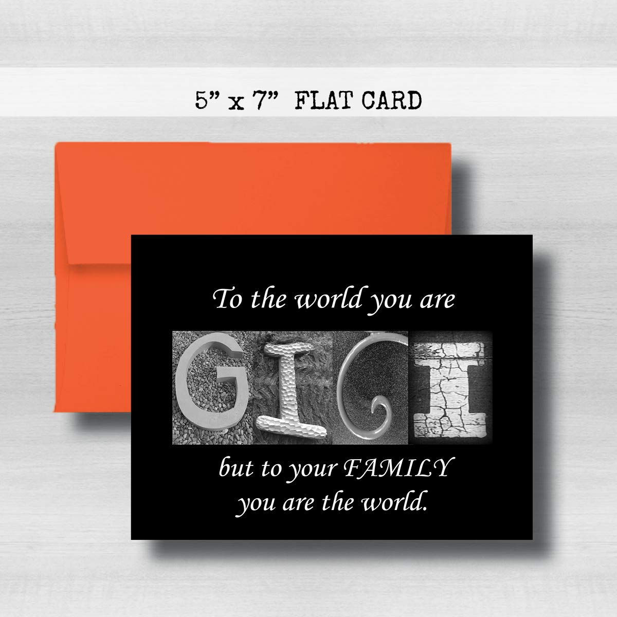 GIGI Card, 5" x 7" FLAT CARD Mother's Day Cards, To the world you are GIGI but to your family you are the world, Godmother