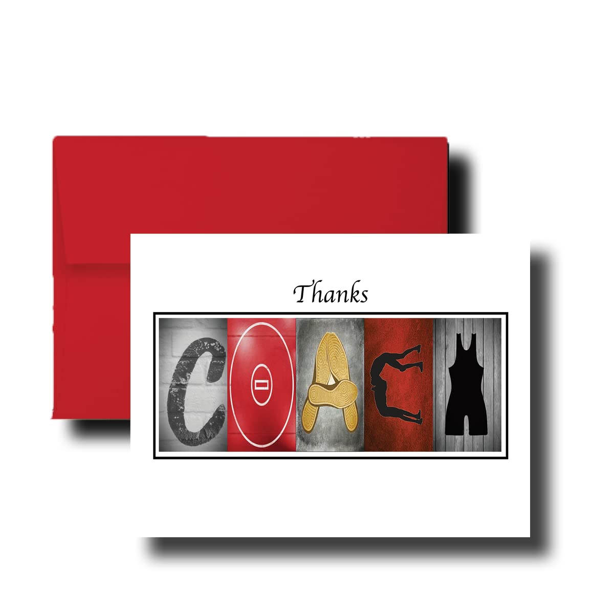 Personalized Wrestling Red and Gold Coach Thank You Card, 5"x 7" FLAT CARD, Greeting Cards