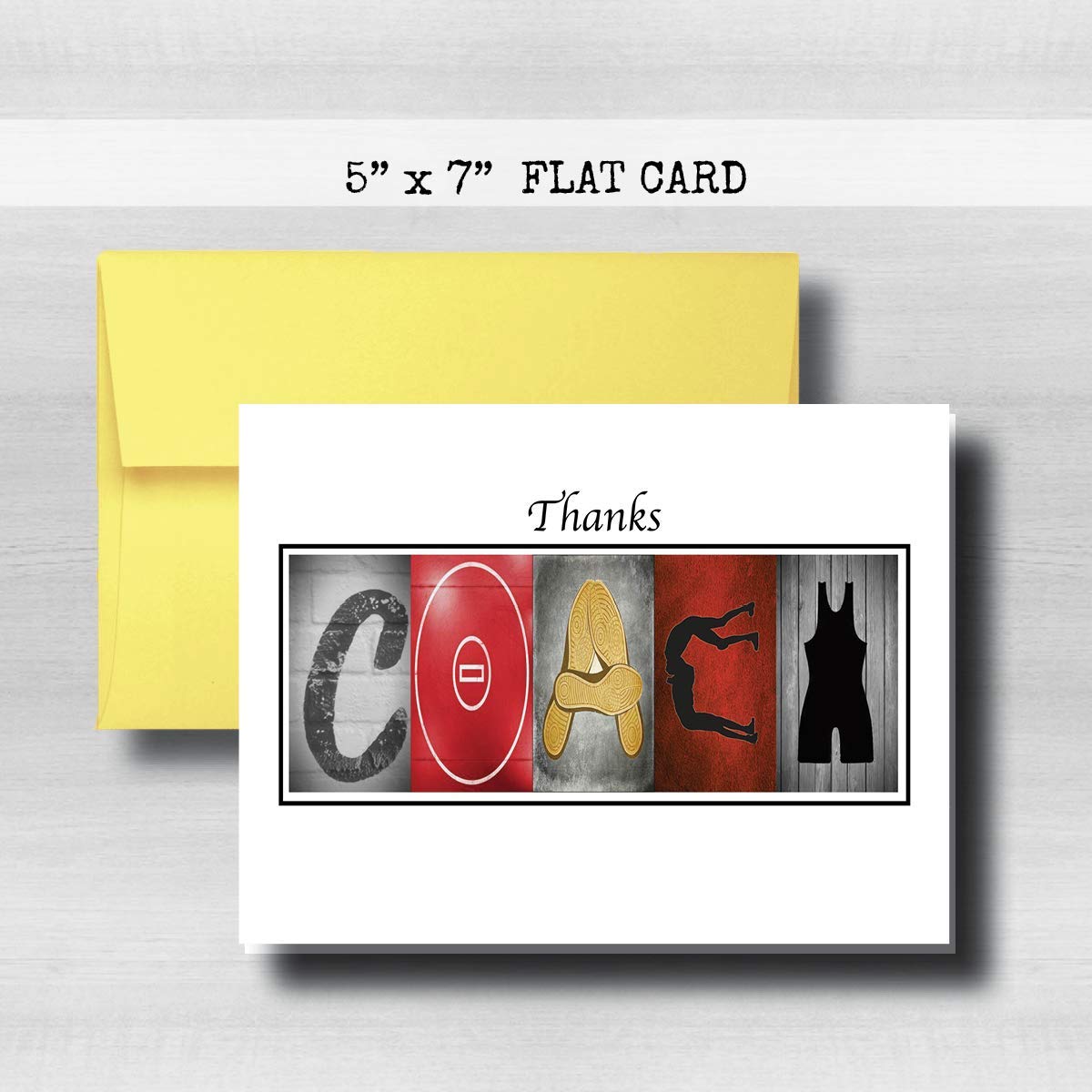 Personalized Wrestling Red and Gold Coach Thank You Card, 5"x 7" FLAT CARD, Greeting Cards