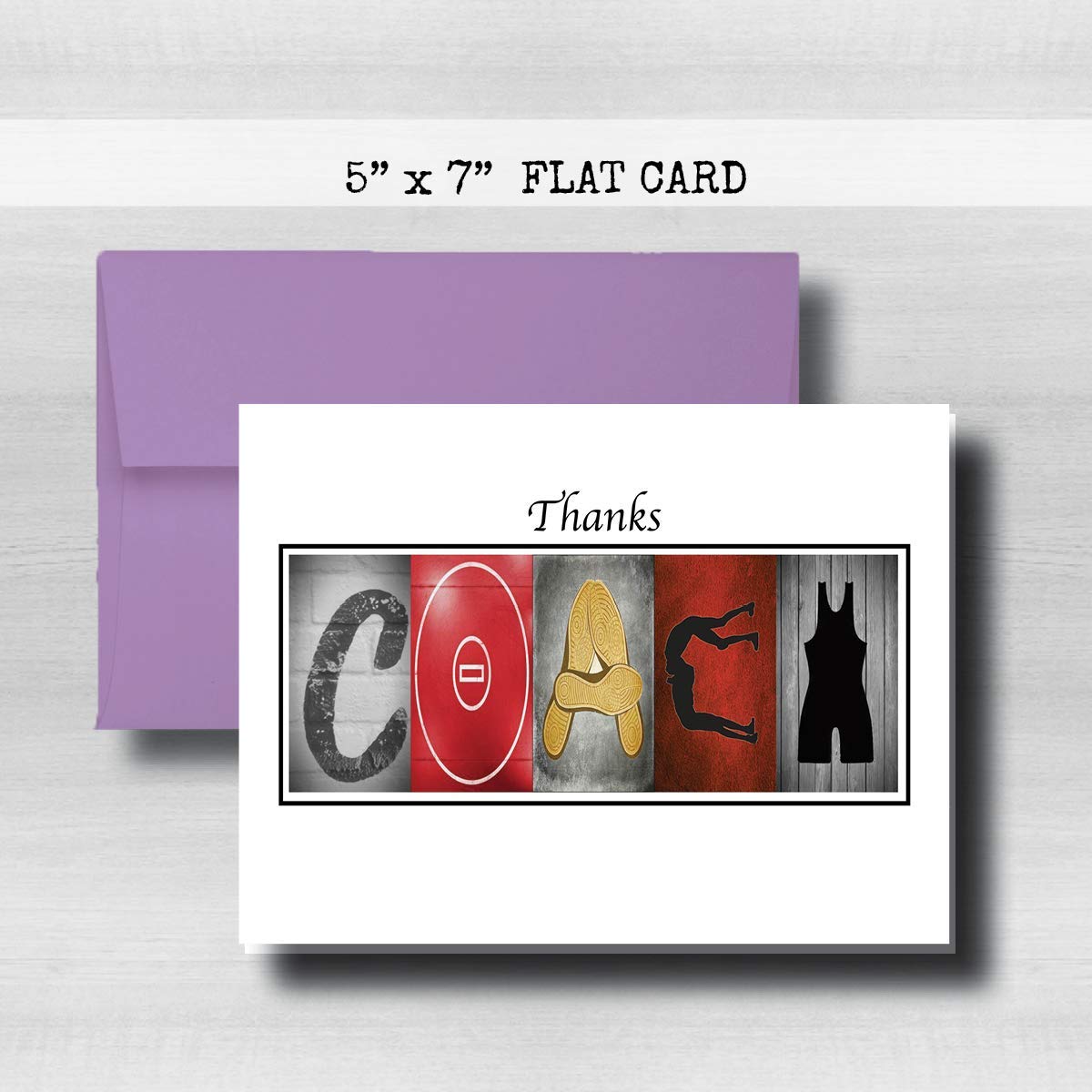 Personalized Wrestling Red and Gold Coach Thank You Card, 5"x 7" FLAT CARD, Greeting Cards