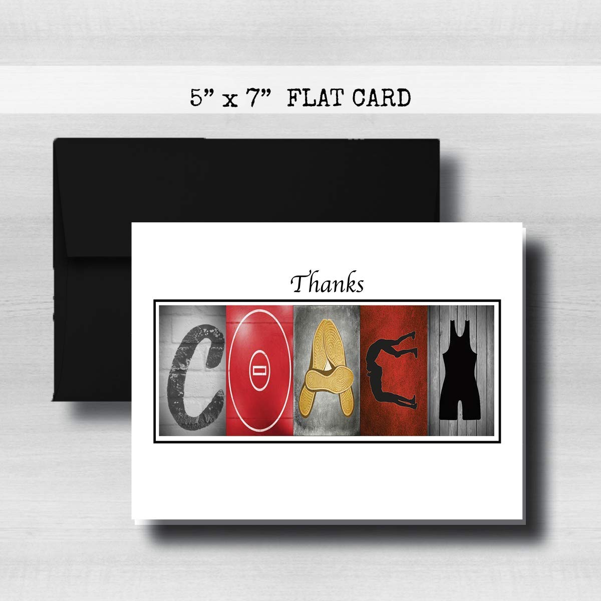 Personalized Wrestling Red and Gold Coach Thank You Card, 5"x 7" FLAT CARD, Greeting Cards