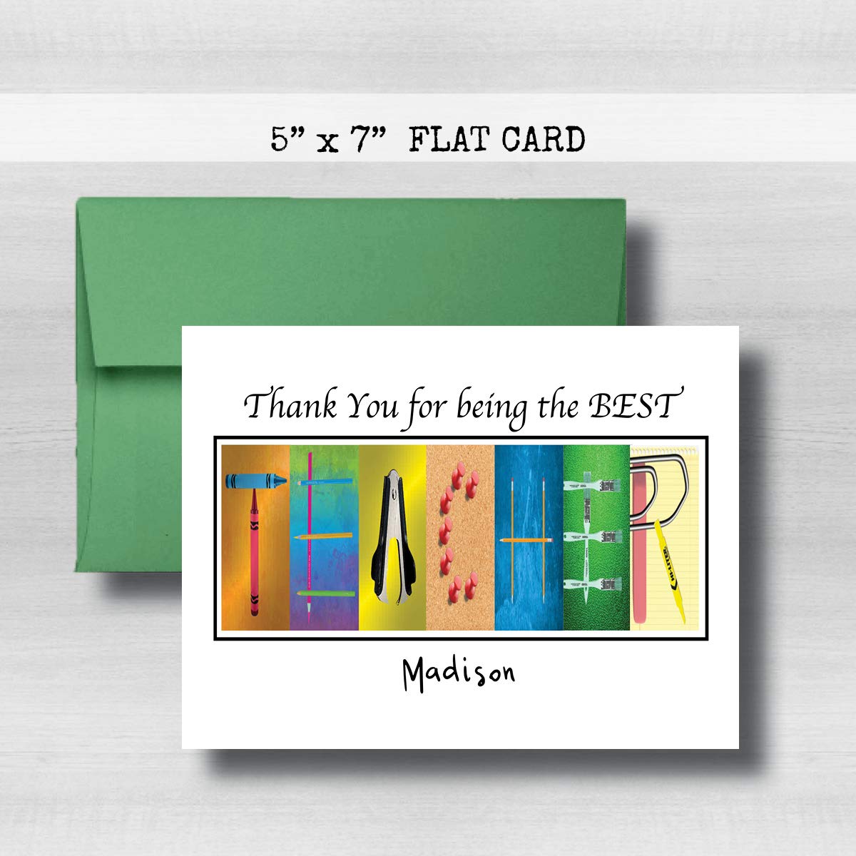 Teacher Appreciation Card, 5" x 7" FLAT CARD, Personalized with child's name