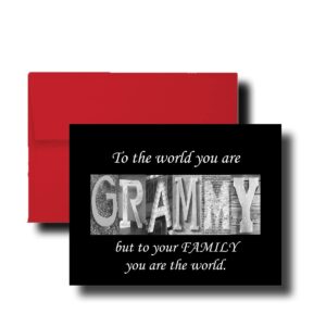 grammy card, 5" x 7" flat card mother's day cards, to the world you are grammy but to your family you are the world, godmother