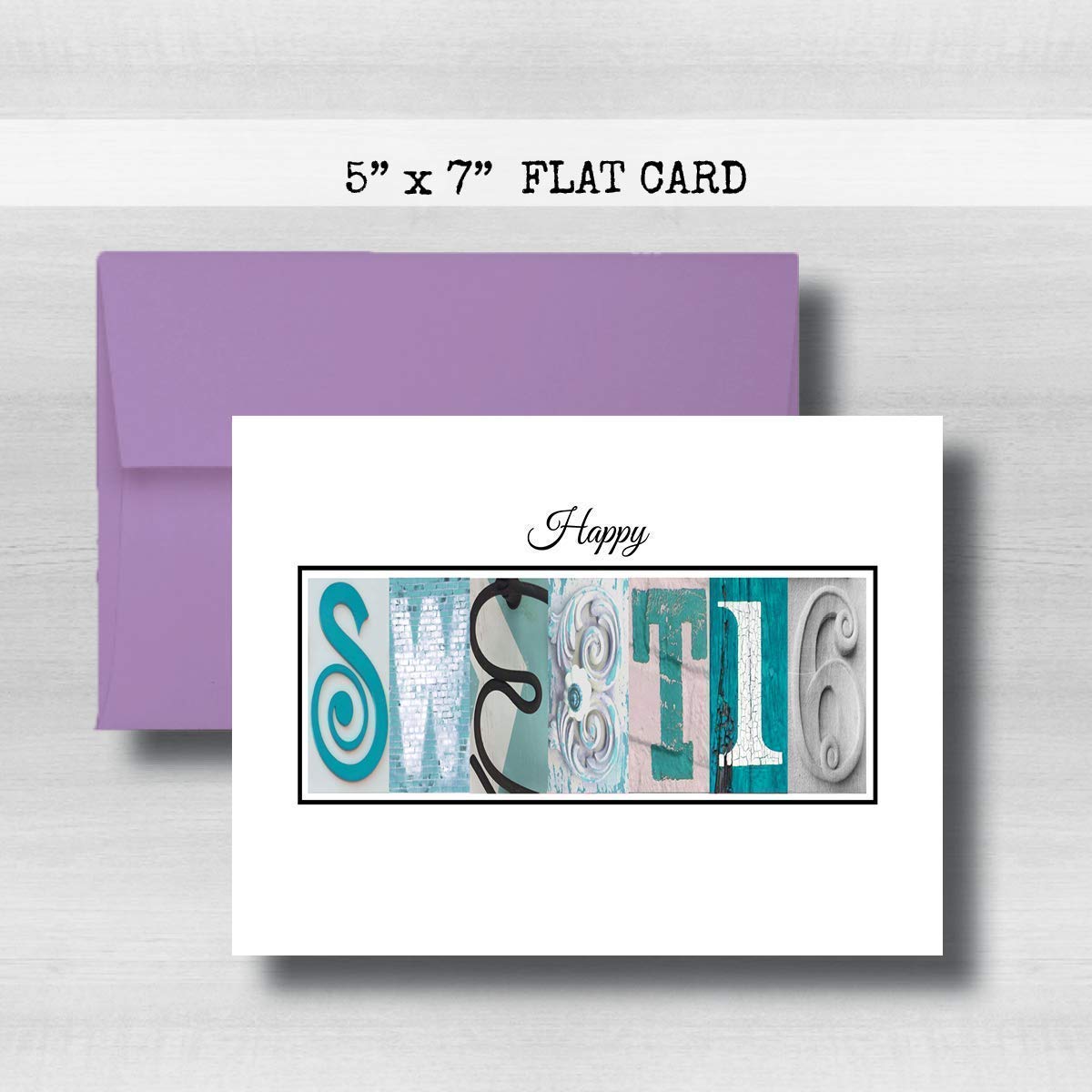 Sweet 16 Birthday Card, 5" x 7" FLAT CARD, Teal Blue White Milestone Greeting Cards