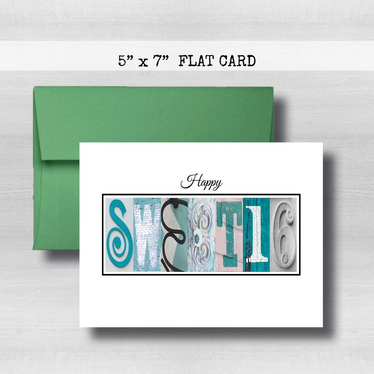 Sweet 16 Birthday Card, 5" x 7" FLAT CARD, Teal Blue White Milestone Greeting Cards