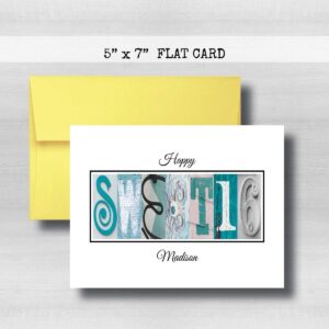 Sweet 16 Birthday Card, 5" x 7" FLAT CARD, Teal Blue White Milestone Greeting Cards