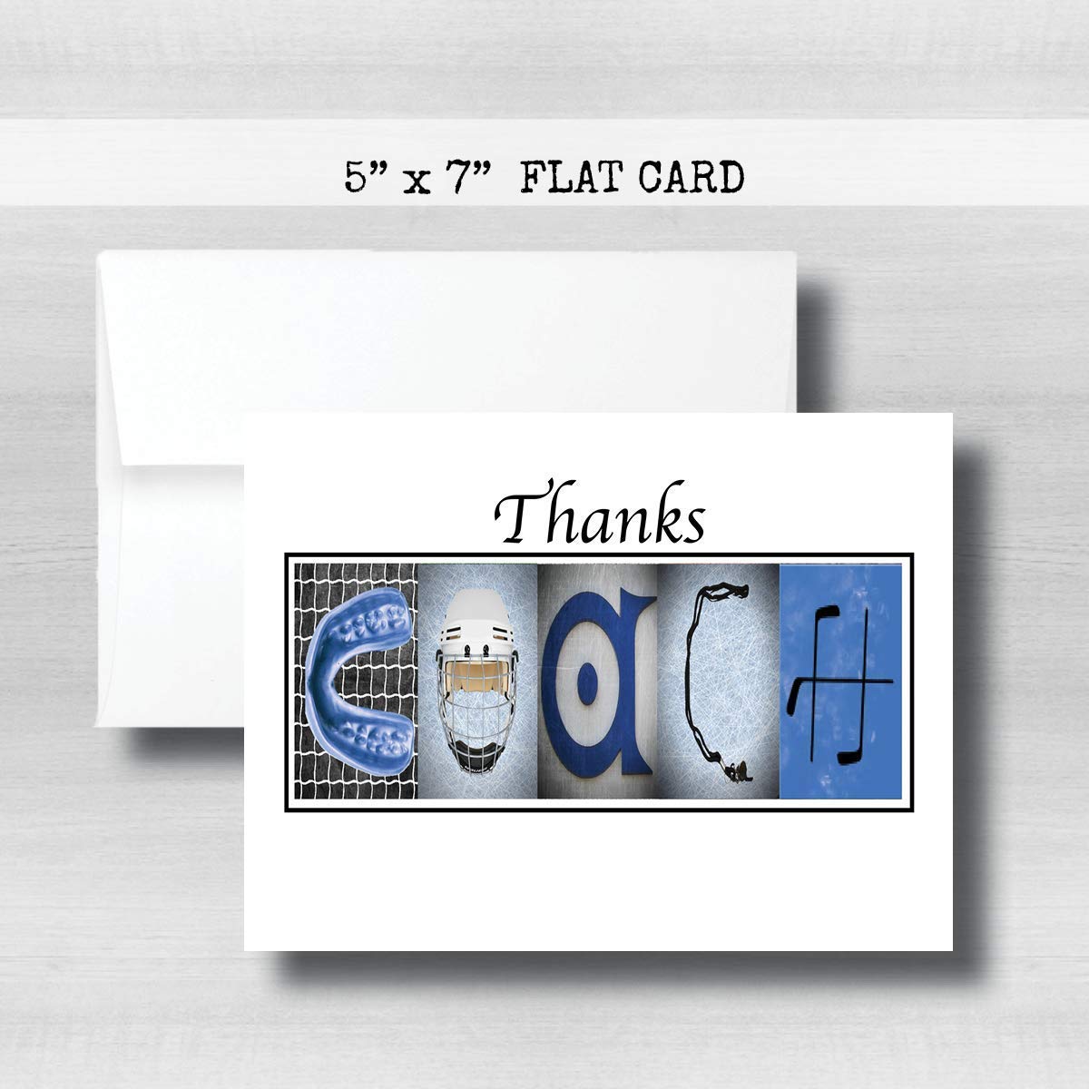 Personalized Hockey Blue Coach Thank You Card, 5"x 7" Flat Card, Greeting Cards