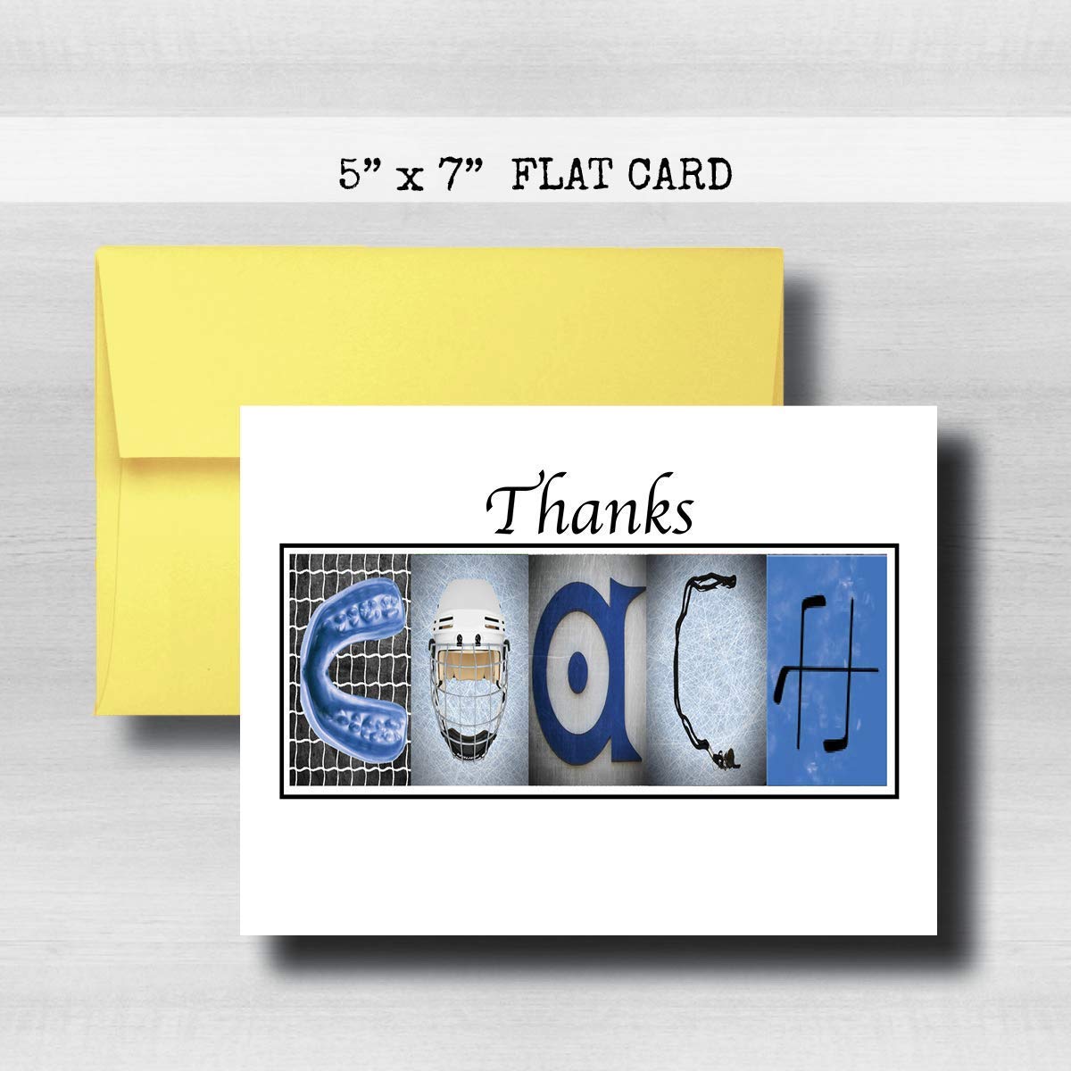 Personalized Hockey Blue Coach Thank You Card, 5"x 7" Flat Card, Greeting Cards