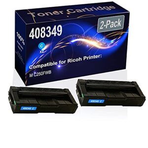 kolasels 2-pack (cyan) compatible high yield m c250 (408349) printer toner cartridge use for ricoh m c250fwb printers