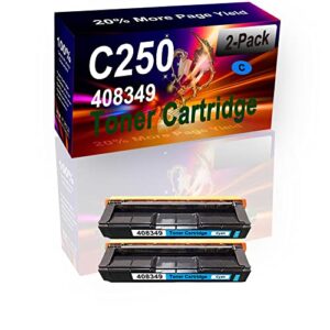 siniya 2-pack (cyan) compatible high yield c250 408349 printer toner cartridge use for ricoh m c250fwb m c250 printers