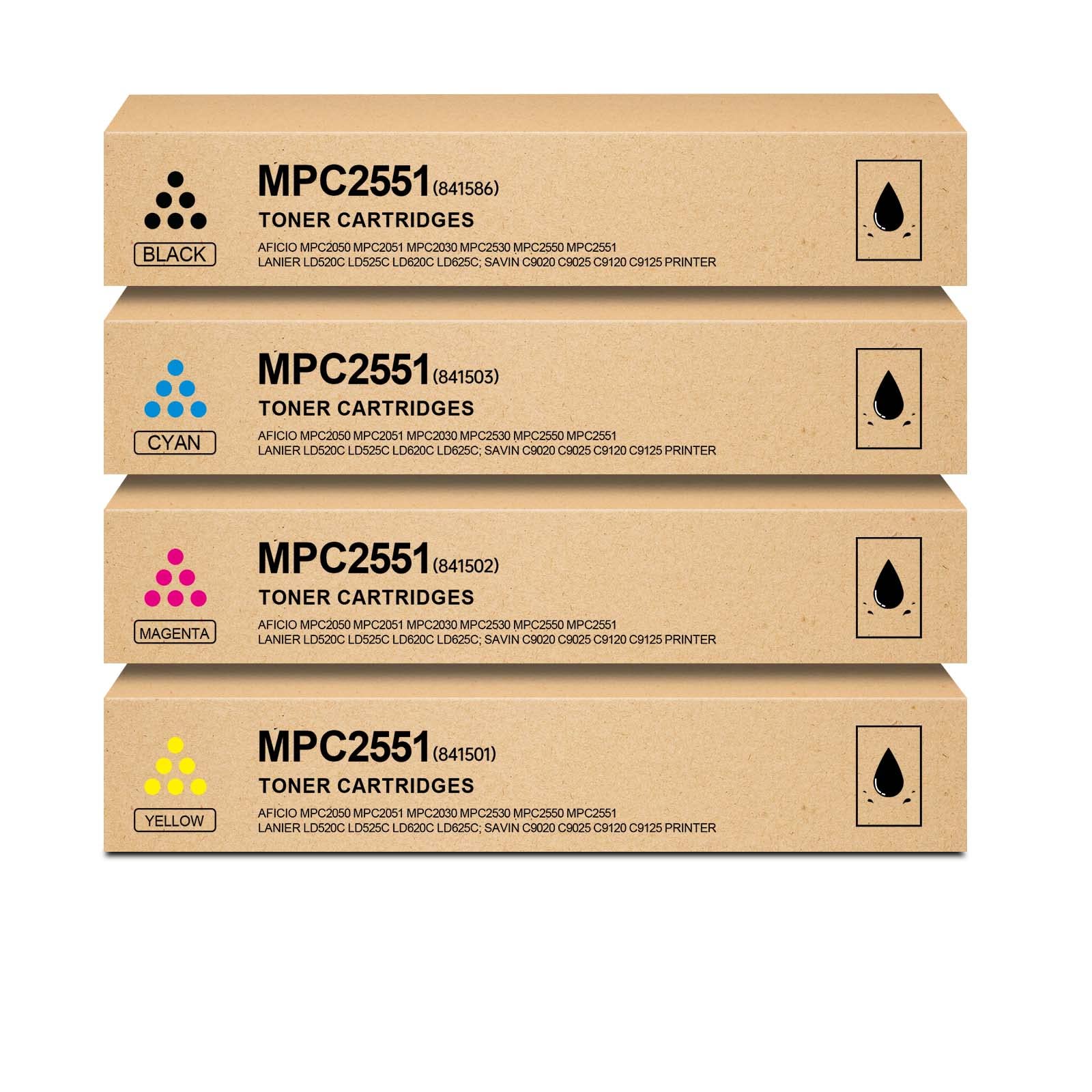 HADEESU MPC2551 Black/Cyan/Magenta/Yellow 841586 841503 841502 841501 Toner Cartridges Compatible with Ricoh MP C2050 C2051 C2550 C2551 Printer, 4 Pack