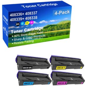 siniya 4-pack (bk+c+y+m) compatible high capacity 408336+ 408337+ 408339+ 408338 toner cartridge used for ricoh m c250 c250fw c250fwb c251fw, p c300 c300w c301 c301w c311w printer