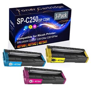 kolasels 3-pack (c+y+m) compatible sp c250dn c250sf c261dnw c261sfnw laser toner cartridge (high capacity) replacement for ricoh sp-c250 sp c250 (407540 407542 407541) printer toner cartridge