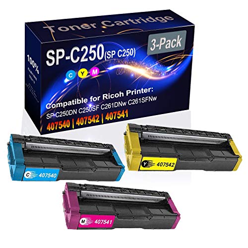 Kolasels 3-Pack (C+Y+M) Compatible SP C250DN C250SF C261DNw C261SFNw Laser Toner Cartridge (High Capacity) Replacement for Ricoh SP-C250 SP C250 (407540 407542 407541) Printer Toner Cartridge