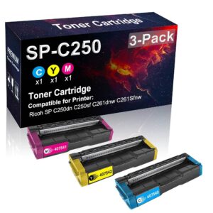 3-pack (c+y+m) compatible sp c250 (407540 407542 407541) laser printer toner cartridge used for ricoh sp c250sf c261dnw c261sfnw printer (high yield)