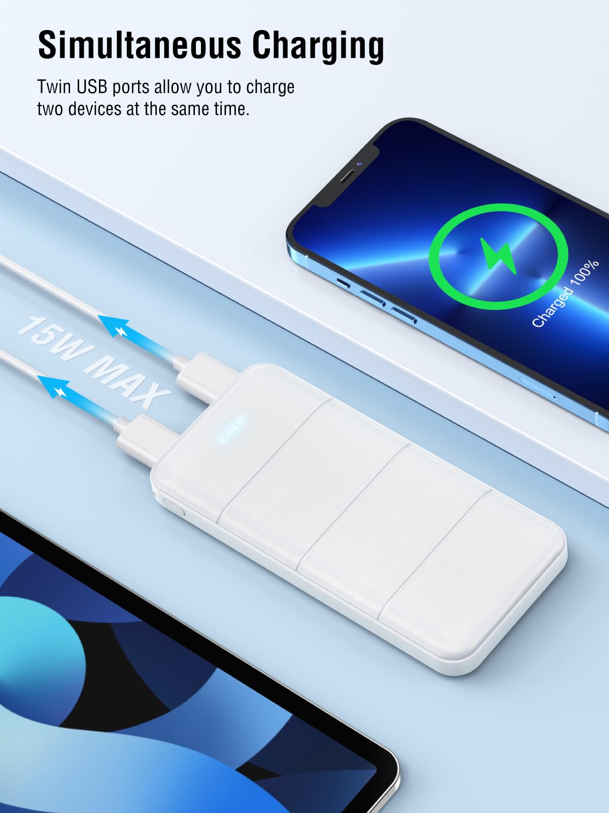 LOVELEDI Portable-Charger-Power-Bank - 15000mAh Dual USB Power Bank Output 5V3.1A Fast Charging Portable Charger Compatible with Smartphones and All USB Devices(White)