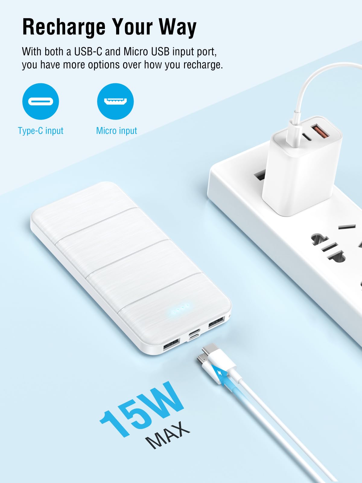 LOVELEDI Portable-Charger-Power-Bank - 15000mAh Dual USB Power Bank Output 5V3.1A Fast Charging Portable Charger Compatible with Smartphones and All USB Devices(White)