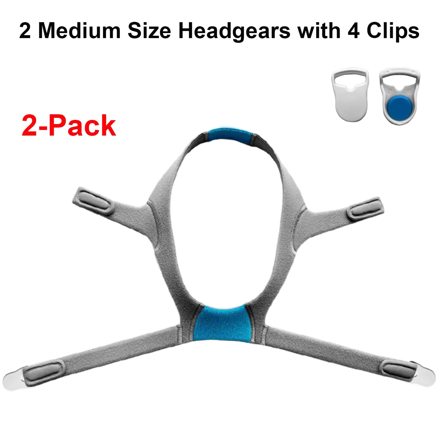 2-Pack Replacement Headgear Strap for N20 Nasal Pillow CPAP Mask, LALASTAR CPAP Headgear Compatible with N20, Adjustable Headband with Clips, Medium Size