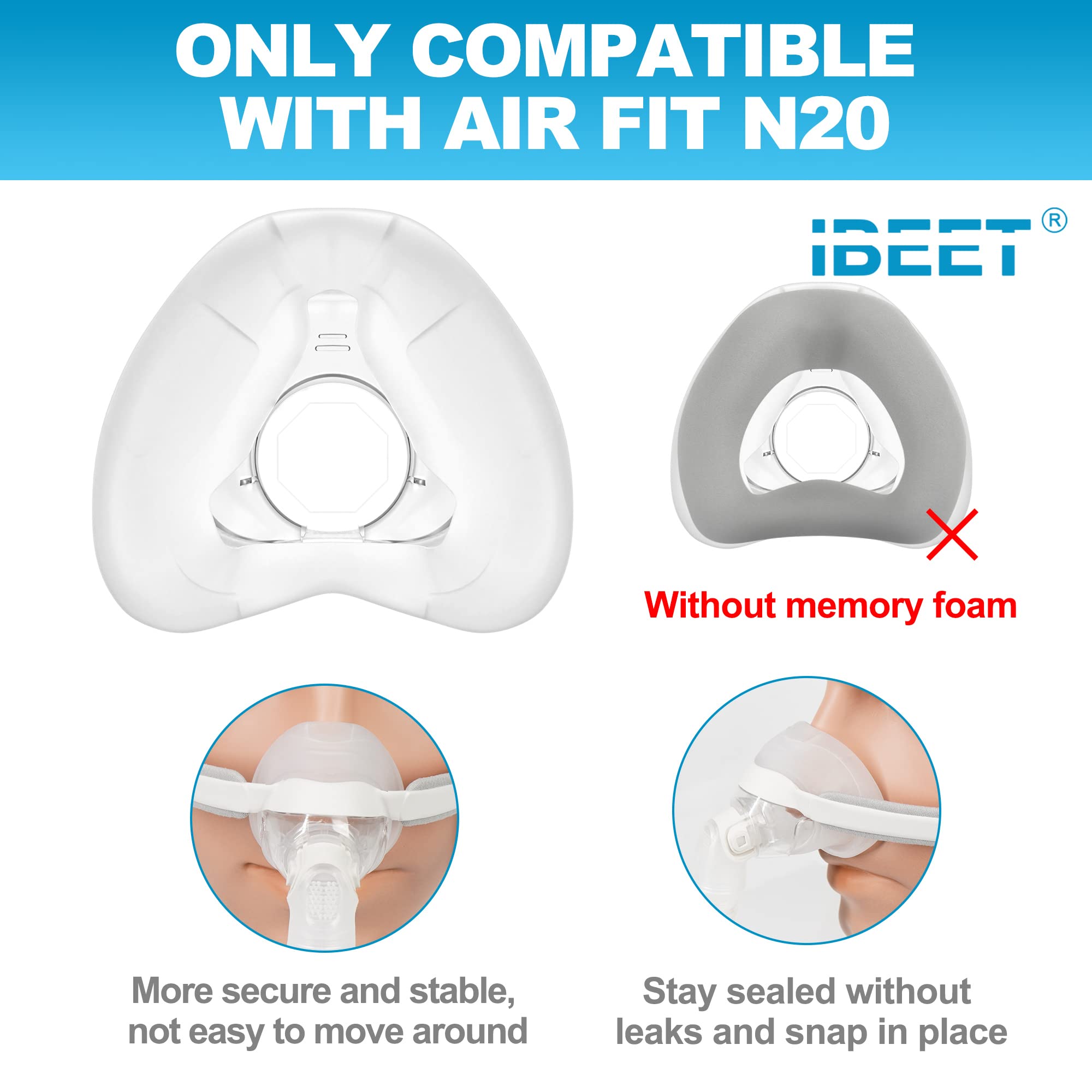 Replacement Medium Cushion for N20, w/Strap & Tubing(No Fr AME) for Airfit, IBEET Replacement Supplies for N20