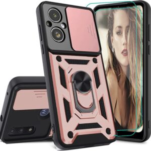 suyomo for oneplus nord n20 5g case with tempered glass screen protector [2pcs],1+ n20 heavy duty case with camera cover ring holder stand shockproof dual-layer protection phone case (rose gold)