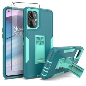 asuwish phone case for oneplus nord n20 5g with tempered glass screen protector cover and stand hybrid rugged cell mobile accessories one plus n 20 g5 1 plus 20n 1plus one+ 1+ n205gwomen men teal