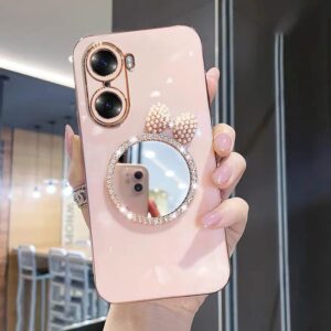 oneplus nord n20 5g luxury case, glitter soft tpu bumper, diamond mirror butterfly design, shockproof, camera protection - pink