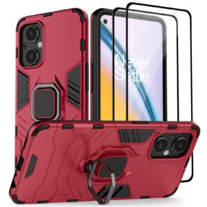 lokyoo for oneplus nord n20 5g case with tempered glass screen protector [2pcs], 1+ nord n20 5g, full protective case with metal ring magnetic support kickstand for oneplus nord n20 red