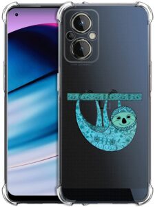 glisten - oneplus nord n20 case, oneplus n20 5g case - teal floral sloth design printed slim fit clear transparent soft tpu shockproof designer back case/cover for oneplus nord n20.