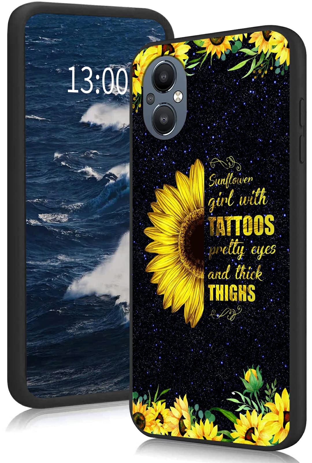 BREIDMKFM Case for OnePlus Nord N20 5G, for OnePlus Nord N20 5G Phone Case, Slim Lightweight Shockproof Soft Protective TPU Case Cover Fit for 1+ Nord N20 5G, Sunflower Girl with Tattoos