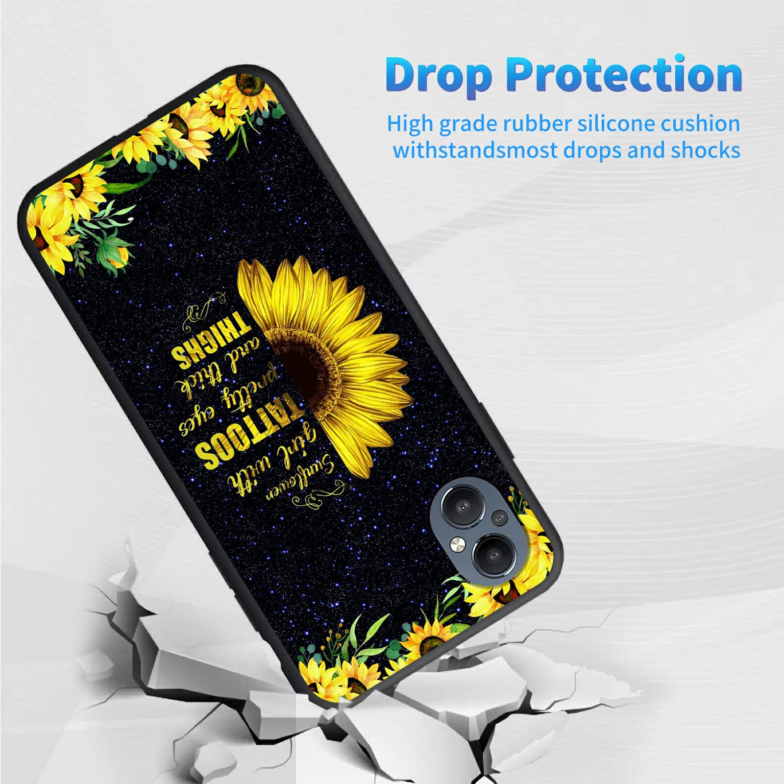 BREIDMKFM Case for OnePlus Nord N20 5G, for OnePlus Nord N20 5G Phone Case, Slim Lightweight Shockproof Soft Protective TPU Case Cover Fit for 1+ Nord N20 5G, Sunflower Girl with Tattoos