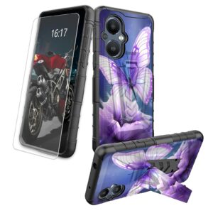 breidmkfm case for oneplus nord n20 5g, with tempered glass screen protector heavy duty built-in kickstand shockproof phone case for oneplus nord n20 5g 2022, purple butterfly flower