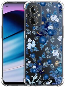 glisten - oneplus nord n20 case, oneplus n20 5g case - blue floral design printed slim fit clear transparent soft tpu shockproof designer back case/cover for oneplus nord n20.