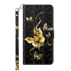 ALILANG Phone Case for Oppo A96 5G (Oppo Reno 7Z) /OnePlus Nord N20 5G Case, Magnetic Stand Flip PU Leather Cover with Card Holder Protective Shockproof for Oppo A96 5G Wallet Case-Golden Butterfly