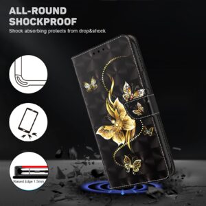 ALILANG Phone Case for Oppo A96 5G (Oppo Reno 7Z) /OnePlus Nord N20 5G Case, Magnetic Stand Flip PU Leather Cover with Card Holder Protective Shockproof for Oppo A96 5G Wallet Case-Golden Butterfly