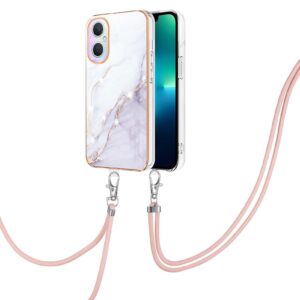 onv lanyard case for oneplus n20 5g - crossbody detachable neck strap phone case silicone bumper marble painted tpu ultra thin cover for oneplus n20 5g [marble] -white