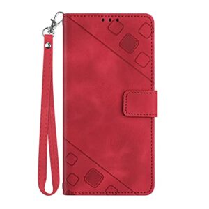 onv wallet case for oneplus nord n20 5g - solid color skin flip phone case with wrist strap card holder magnet leather shell flip stand cover for oppo reno 7z 5g / a96 5g / reno 8 lite 5g [005] -red