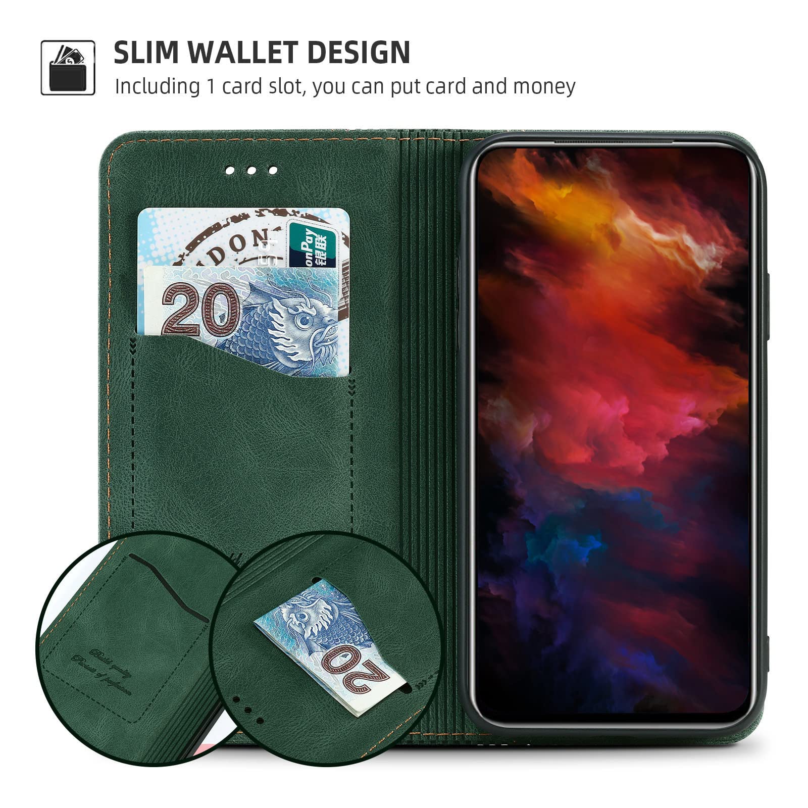 AKABEILA for OnePlus Nord N20 5G Case Luxury PU Leather Flip Case Folio Wallet Phone Case Women Men Cover with Card Holder Magnetic Closure Kickstand Shockproof Cover 6.43" Green