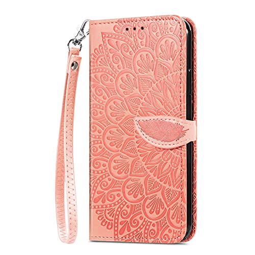 ONV Wallet Case for OnePlus N20 -Solid Color Emboss Feather Flip Phone Case with Strap Card Slot Magnet Leather Shell Flip Stand Cover for OnePlus N20 [MZY] -Orange