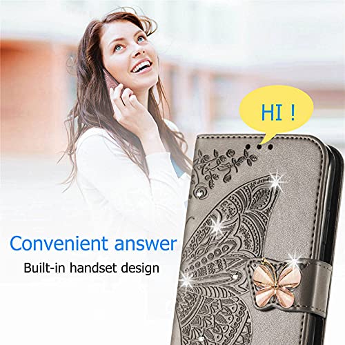 ONV Wallet Case for OnePlus N20-1.5M Adjustable Strap Emboss Butterfly Flip Phone Case Card Slot Magnet Leather Shell Flip Stand Cover for OnePlus N20 [ZS] -Grey