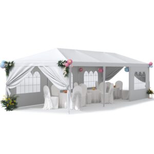 greesum 10'x30' outdoor canopy tent patio camping heavy duty gazebo shelter party wedding bbq events with removable sidewalls, waterproof shelter, milk white