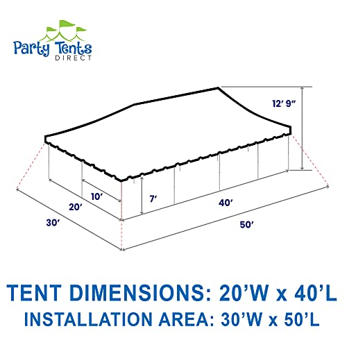 Party Tents Direct 20'x40' Canopy Tent, Weekender Canopy Pole Tent, Easy Up with Heavy Duty PVC White Top, 160 Person Capacity, Outdoor Canopies, Tents for Parties, Weddings & Events