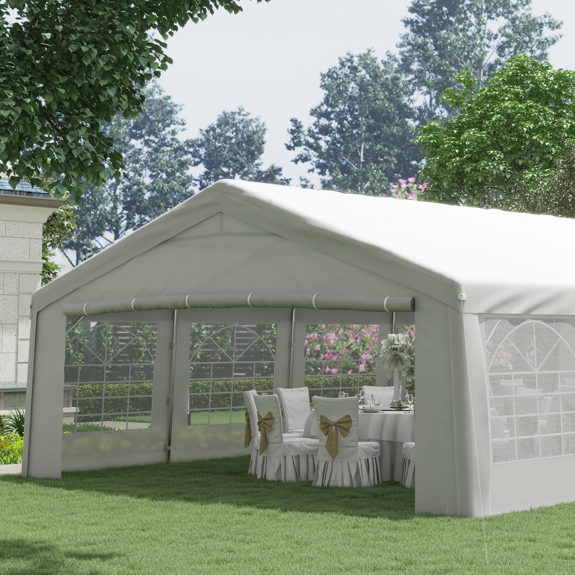 Outsunny 20' x 32' Heavy Duty Party Tent & Carport with Removable Sidewalls and Double Doors, Large Canopy Tent, Sun Shade Shelter, for Parties, Wedding, Outdoor Events, BBQ, White