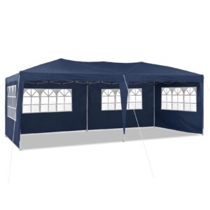 tukailai 10' x 20' pop up gazebo marquee, anti-uv party wedding tent event shelters with 6 removable sidewalls & carry bag, heavy duty instant canopy for outdoor camping garden patio (blue)