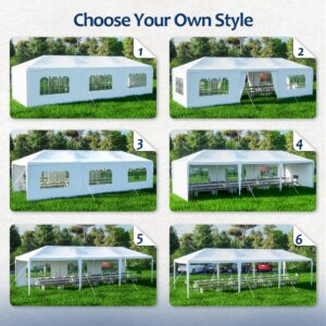 GLANZEND 10'x30' Outdoor Party Tent, Outdoor Canopy Tent Wedding Birthday Tents with 8 Removable Sidewalls, Gazebo w/Transparent Windows Outside Gazebo Event Tent for Garden Patio and Backyard