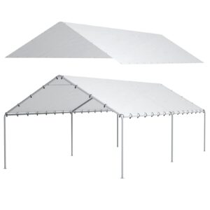 10 x 20 ft carport replacement canopy cover garage top tent shelter tarp with free 48 ball bungee cords,white(only cover, frame not include)