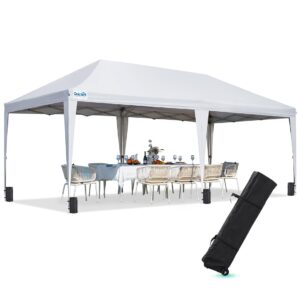 quictent 10x20ft easy pop up canopy tent instant canopy shelter waterproof with roller bag (white)