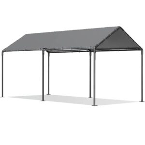 carport canopy 10x20 heavy duty, metal carport waterproof carport garage tent outdoor for car tuck boat suv party (grey)