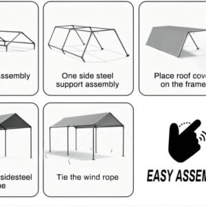 Carport Canopy 10x20 Heavy Duty, Metal Carport Waterproof Carport Garage Tent Outdoor for Car Tuck Boat SUV Party (Grey)