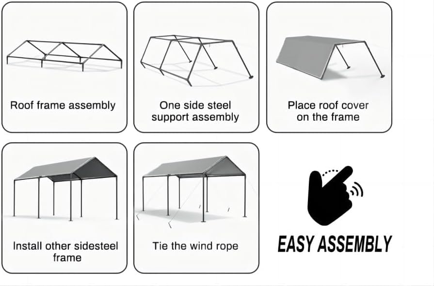 Carport Canopy 10x20 Heavy Duty, Metal Carport Waterproof Carport Garage Tent Outdoor for Car Tuck Boat SUV Party (Grey)